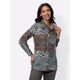 WITT Damen Druckbluse in Patchwork-Optik, schwarz-cognac-bedruckt, Gr&ouml;&szlig;e 44
