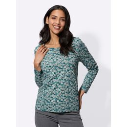 WITT Damen Langarmshirt mit floralem Druck, jade-petrol-bedruckt, Gr&ouml;&szlig;e 46