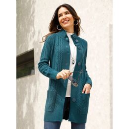 WITT Damen Strickjacke mit Links- und Zopf-Strickmuster, petrol, Gr&ouml;&szlig;e 56