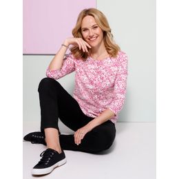 WITT Damen 3/4-Arm-Shirt aus reiner Baumwolle, ecru-orchidee-bedruckt, Gr&ouml;&szlig;e 56