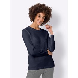 WITT Damen Langarm-Pullover mit Strickmuster vorne, marine, Gr&ouml;&szlig;e 40