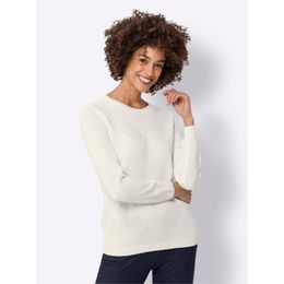 WITT Damen Langarm-Pullover mit Strickmuster vorne, ecru, Gr&ouml;&szlig;e 50