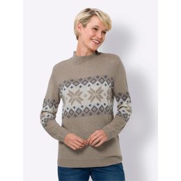 WITT Damen Stehkragenpullover mit Norweger-Muster, sesam-champagner-gemustert, Gr&ouml;&szlig;e 56