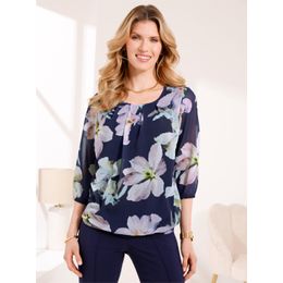 WITT Damen Georgettebluse mit elastischen Abschlüssen, marine-kalkmint-bedruckt, Größe 56