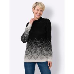 WITT Damen Stehkragenpullover mit Jacquard-Muster, elfenbein-schwarz-gemustert, Größe 42