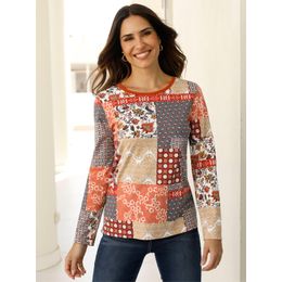 WITT Damen Langarmshirt in Patchwork-Optik, papaya-rostrot-bedruckt, Größe 54