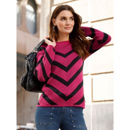 WITT Damen Jacquard-Pullover mit v-f&ouml;rmigen Streifenmuster, pink-schwarz-gemustert, Gr&ouml;&szlig;e 54