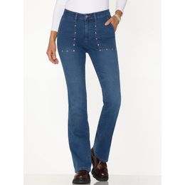 WITT Damen Bootcut-Jeans mit Nieten-Verzierung, blue-stone-washed, Gr&ouml;&szlig;e 25