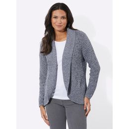 WITT Damen Strickjacke mit Schalkragen, rauchblau-ecru-meliert, Gr&ouml;&szlig;e 44
