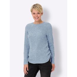 WITT Damen Strickpullover mit Raffung am Saum, eisblau-ecru-meliert, Gr&ouml;&szlig;e 52
