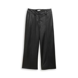 Tom Tailor Damen Culotte Hose in Lederoptik, schwarz, Uni, Gr. 44/28