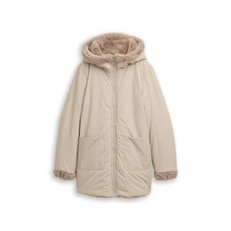 Tom Tailor Damen Teddy Wendemantel mit Kapuze, grau, Uni, Gr. XXL