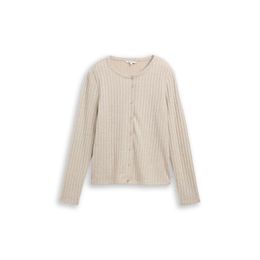 Tom Tailor Denim Damen Slim Fit Langarmshirt mit Deko-Knopfleiste, beige, Meliert, Gr. XL