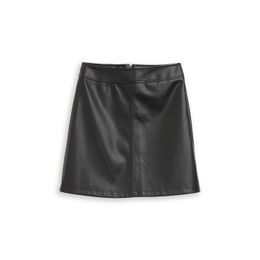 Tom Tailor Denim Damen Mini-Rock in Lederoptik, schwarz, Uni, Gr. XL