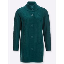 WITT Damen Strickjacke mit Links- und Zopf-Strickmuster, petrol, Gr&ouml;&szlig;e 40