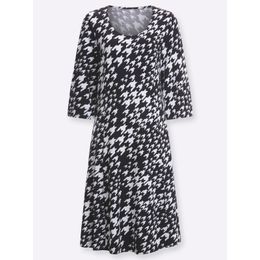 WITT Damen Jerseykleid im Hahnentritt-Muster, schwarz-wei&szlig;-bedruckt, Gr&ouml;&szlig;e 38