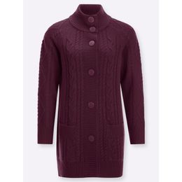 WITT Damen Strickjacke mit Links- und Zopf-Strickmuster, burgund, Gr&ouml;&szlig;e 40