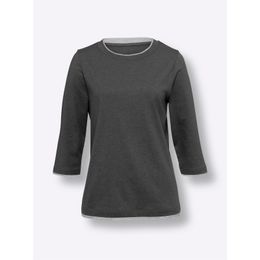 WITT Damen 3/4-Arm-Shirt mit Kontrast-Blenden, graphit-meliert, Gr&ouml;&szlig;e 44