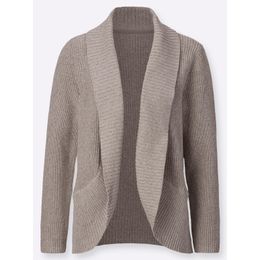 WITT Damen Strickjacke mit Schalkragen, taupe-ecru-meliert, Gr&ouml;&szlig;e 54