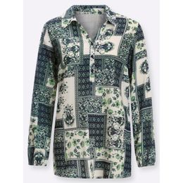 WITT Damen Longbluse im Paisley-Druck in Patch-Optik, champagner-marine-bedruckt, Gr&ouml;&szlig;e 48