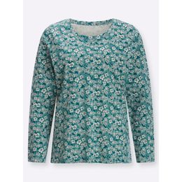 WITT Damen Langarmshirt mit floralem Druck, jade-petrol-bedruckt, Gr&ouml;&szlig;e 48