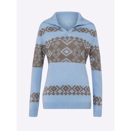 WITT Damen Norwegerpullover in Jacquard-Strick, eisblau-taupe-gemustert, Gr&ouml;&szlig;e 50