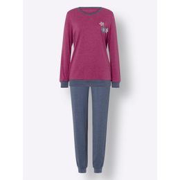 WITT Damen Schlafanzug mit kleinem Bl&uuml;ten-Druck, erika-rauchblau, Gr&ouml;&szlig;e 40/42