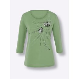 WITT Damen T-Shirt mit platziertem Bl&uuml;ten-Print, eucalyptus, Gr&ouml;&szlig;e 52