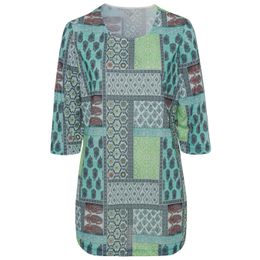 WITT Damen Print-Shirt im Patchwork-Optik, petrol-gemustert, Gr&ouml;&szlig;e 44