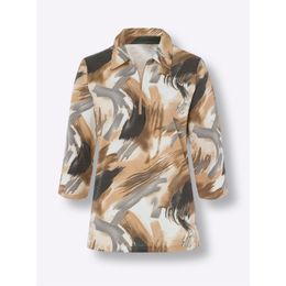 WITT Damen Poloshirt mit 3/4-&Auml;rmeln, bedruckt, ecru-camel-bedruckt, Gr&ouml;&szlig;e 46
