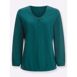 WITT Damen Langarmshirt mit Raffung am Ausschnitt, petrol, Gr&ouml;&szlig;e 44