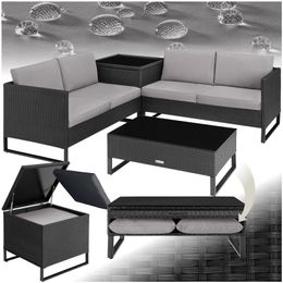 TecTake® Rattan Lounge, für 4 Personen, große Aufbewahrungsbox, mit Sicherheitsglasplatte