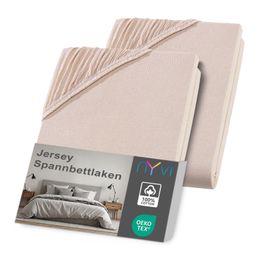 NYVI Jersey Spannbettlaken DreamScience f&uuml;r Matratzen bis 22 cm H&ouml;he - Weich & Anschmiegsam, Rundumgummizug, B&uuml;gelfrei Farbe:beige;Gr&ouml;&szlig;e:140x200 - 160x200 cm (2er Pack)