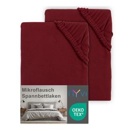 NYVI Spannbettlaken DreamScience Mikroflausch - Kuschelweiches & Wärmendes Bettlaken Spannbetttuch Farbe:bordeaux;Größe:180 - 200x220 + 40 cm Boxspringbett (2er Pack)