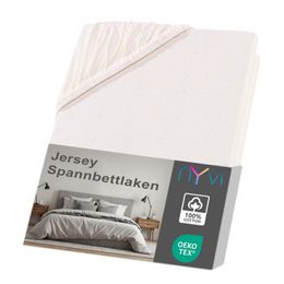NYVI Jersey Spannbettlaken DreamScience f&uuml;r Matratzen bis 22 cm H&ouml;he - Weich & Anschmiegsam, Rundumgummizug, B&uuml;gelfrei Farbe:natur;Gr&ouml;&szlig;e:180x200 - 200x200 cm