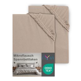 NYVI Spannbettlaken DreamScience Mikroflausch - Kuschelweiches & Wärmendes Bettlaken Spannbetttuch Farbe:nougat;Größe:180 - 200x220 + 40 cm Boxspringbett (2er Pack)