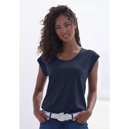 Beach Time BEACHTIME Kurzarmshirt 'mit leicht transparenten Streifen' mehrfarbig Gr. 32/34 für Damen. Mit tiefer Rundhals. Bequem. Nachhaltig.