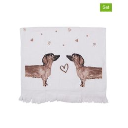 Clayre & Eef Clayre & Eef 3er-Set: Gästehandtücher in Weiß/ Hellbraun - (L)66 x (B)40 cm - 28% | Badtextilien