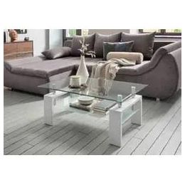 Couchtisch PAROLI, weiß (weiß, weiß, transparent), B:100cm H:45cm T:60cm, Tische, Couchtisch Eckige Couchtische Glas-Couchtisch