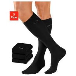 H.I.S. Kniestr&uuml;mpfe H.I.S, Herren, Gr. 39-42, schwarz (3x schwarz), Baumwolle, Elasthan (LYCRA), Polyamid, melange, elastisch, Socken Kniestr&uuml;mpfe, mit druckfreiem B&uuml;ndchen