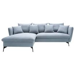 Ecksofa Andas "LIVORNO,258 cm, L-Form", blau (blaugrau), B:258cm H:91cm, 100% Polyester;PU-Schaum und Nosag-Federung.;Federung Ottoman : 12 x Feder Type B 1650mm;Ferderung 2 Sitzer: 10 x Feder Type B 650 mm;Sitz und Funktion: Schaum T30/40 8 cm., Sofas, Schlaffunktion u. Bettkasten (139/224cm), Samt, Struktur, Webstoff
