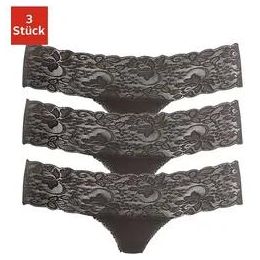 String Vivance, Damen, Gr. 48/50, schwarz, Single Jersey, Obermaterial: 95% Baumwolle, 5% Elasthan. Spitze: 93% Polyamid, 7% Elasthan (LYCRA), unifarben, bequem, Unterhosen String, aus elastischer Baumwolle mit floraler Spitze
