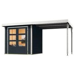 Gartenhaus Karibu ""Jupiter C SET"", grau (anthrazit), ohne Fußboden, ohne Rück- und Seitenwand, ohne Dacheindeckung, Holz, Stahl, Gartenhäuser, anthrazit/weiß, mit Anbaudach
