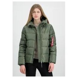 Winterjacke Alpha Industries "Hooded Puffer Alpha Women", Damen, Gr. S, grün (sage, grün), Obermaterial: 100% Polyester, Futter: 100% Polyester, Füllung: 100% Polyester, Jacken
