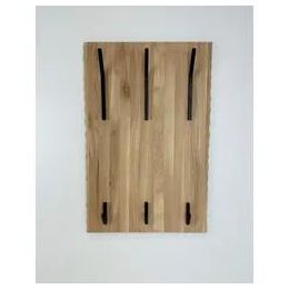 Garderobenpaneel Andas "Belfort", beige (natur), B:60cm H:90cm T:9cm, Massivholz, Garderobenpaneele, aus Eichenholz, FSC zertifiziert, mit 6 Metallhaken