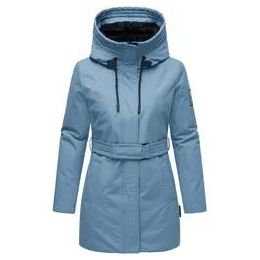 Winterjacke Navahoo "Eishauch 14", Damen, Gr. M (38), blau (rauchblau), Obermaterial: 55% Nylon, 45% Baumwolle. Innenfutter: 100% Polyester. Wattierung: 100% Polyester. &Auml;rmelfutter: 100% Polyester, figurumspielend Po-bedeckend, hoch geschlossener Ausschnitt, eng Rippstrickb&uuml;ndchen, Jacken Winterjacke, Damen Winterparka mit Tailleng&uuml;rtel und Fleece-Kragen