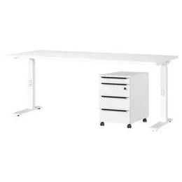 Büromöbel-Set Germania "Mailand", weiß, B:180cm, Metall, Spanplatte, Arbeitsmöbel-Sets, inkl. Schreibtisch und Rollcontainer