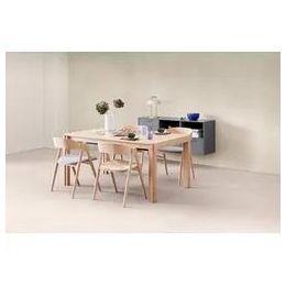 Esstisch HAMMEL FURNITURE "Join by Hammel", beige (natur), B:267cm H:75cm, Tischplatte: Eichenfurnier, weiß pigmentierter Mattlack. Kanten aus massiver Eiche, weiß pigmentiert. Gestell: Eiche massiv, weiß pigmentiert, Tische, 220-541 cm, ausziehbar groß XXL, für 6-18 Pers., 6 Einlegeplatten
