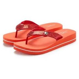 Badezehentrenner Venice Beach "Sandale, Pantolette", Damen, Gr. 37, orange (rot), Obermaterial: 100% Textilmaterial. Futter: 100% Textilmaterial. Decksohle: 100% Synthetik. Laufsohle: 100% Synthetik, Glitzer, unifarben, Schuhe, Zehentrenner, Badeschuh ultraleicht mit Glitzerband VEGAN