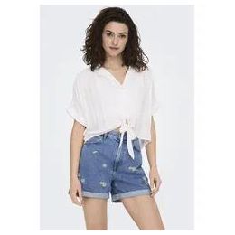 Kurzarmbluse Only "ONLPAULA LIFE S/S TIE SHIRT WVN NOOS", Damen, Gr. L (40), weiß, Web, Obermaterial: 100% Viskose, unifarben, regular fit normal, V-Ausschnitt, Blusen